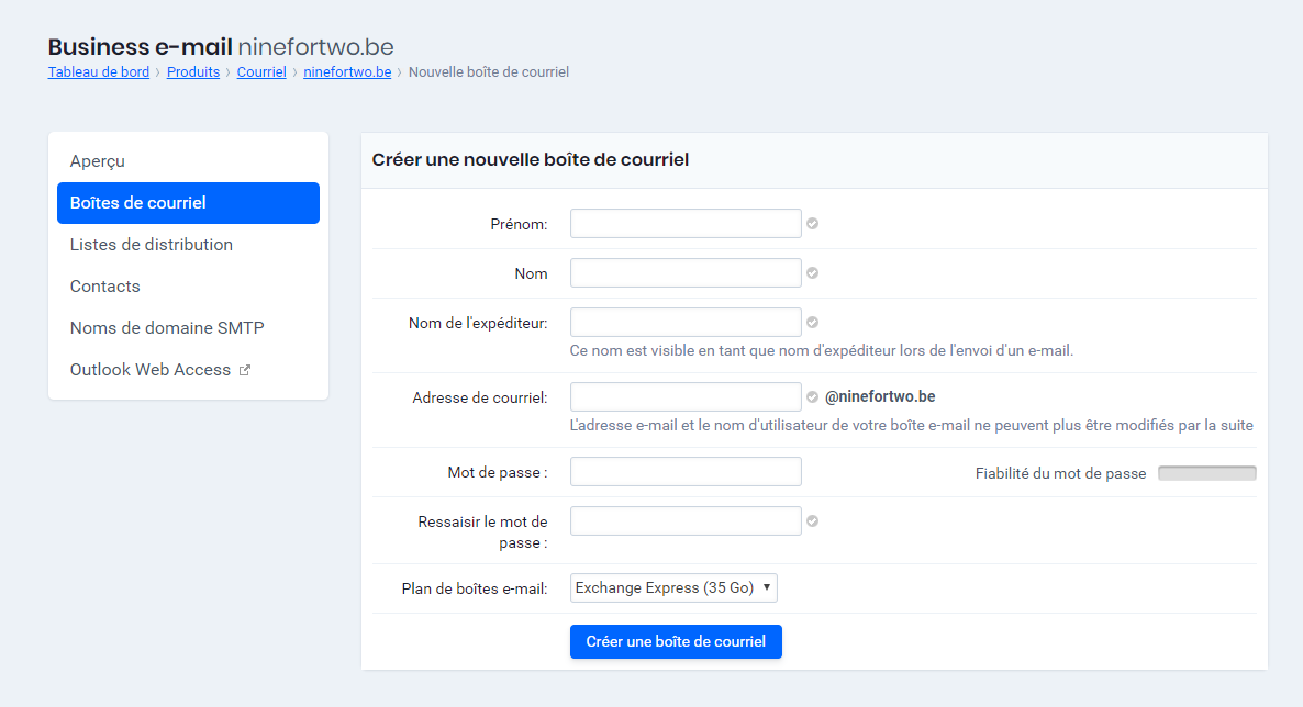 Créer une adresse e-mail et une boîte de courriel - Combell support
